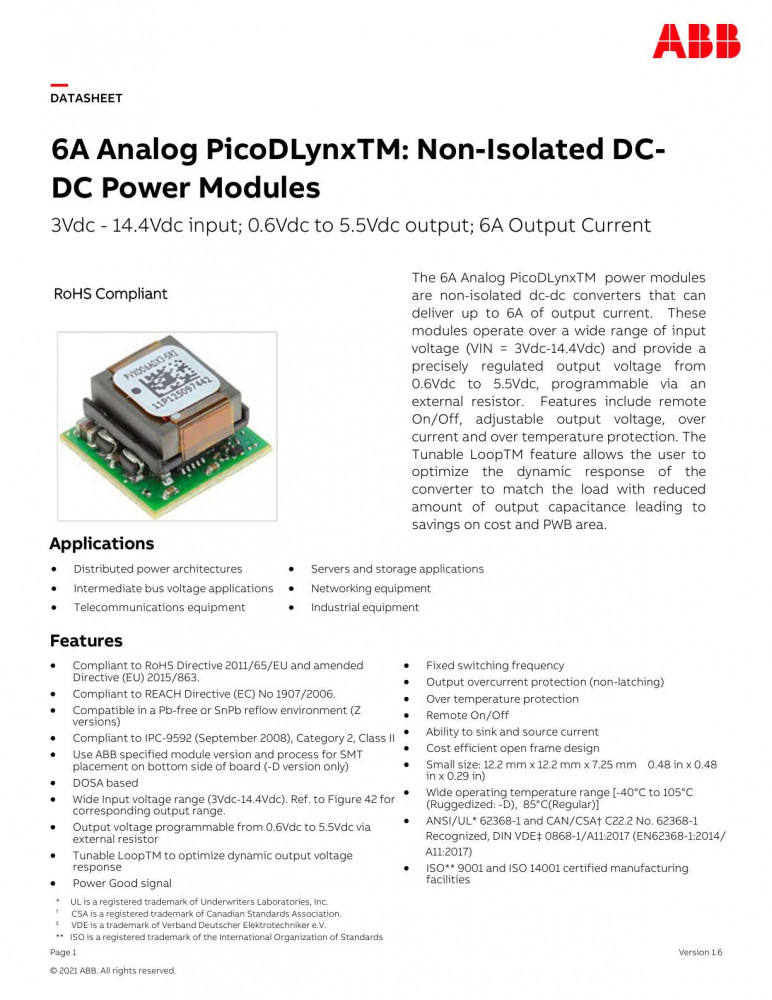 PVX006A0X3-SRZ datasheet page 1