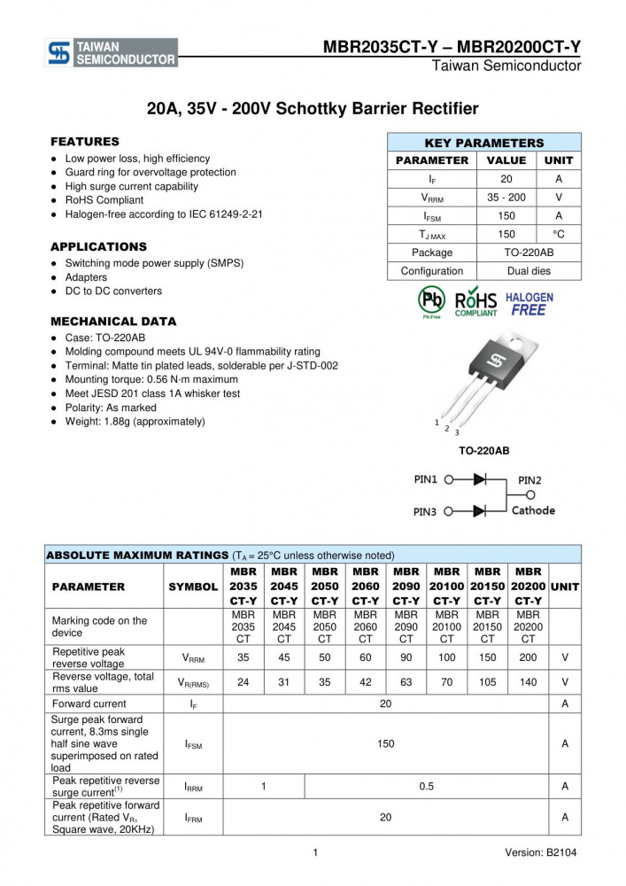MBR20100CT-Y datasheet page 1