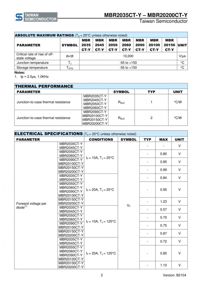 MBR20100CT-Y datasheet page 2