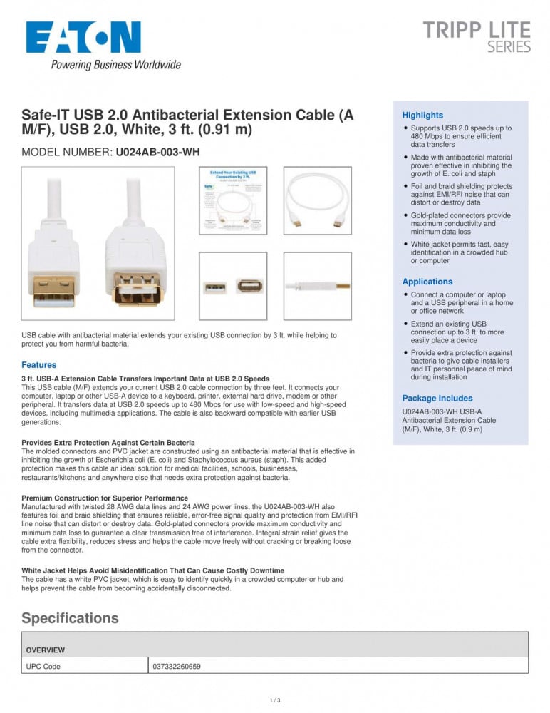 U024AB-003-WH technical document page 1