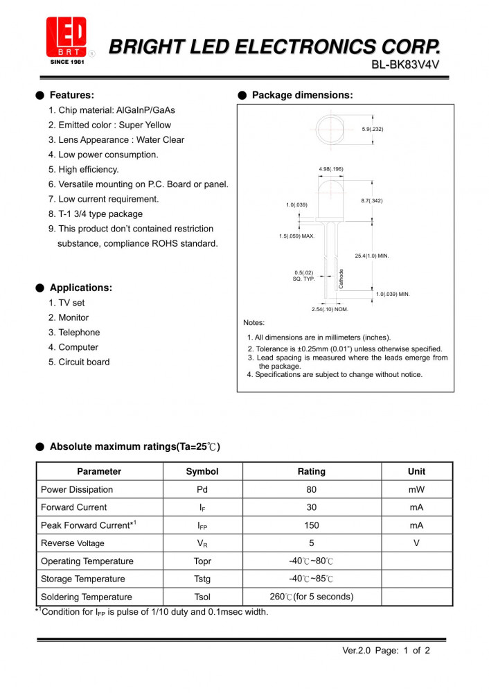 BL-BK83V4V technical document page 1