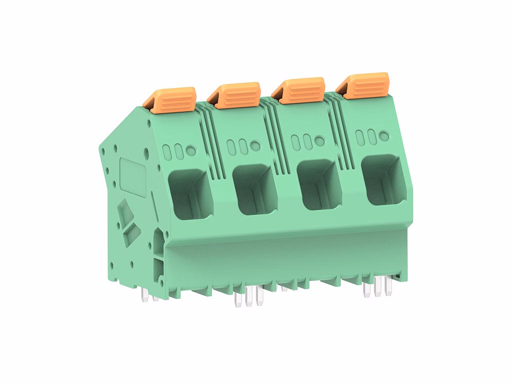 15.00mm Pitch Lever Activated Fixed Mount PCB Terminal Block, 35° Wire Entry, Left Rear Terminal, 4 Circuits for sale