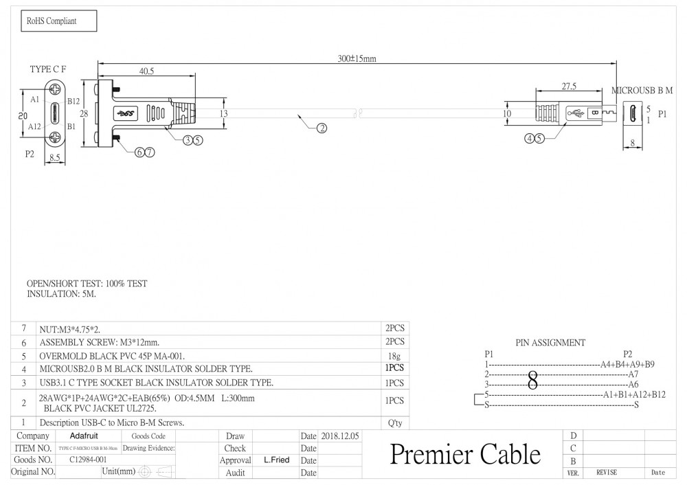 Adafruit 4056 technical drawing and assembly specification