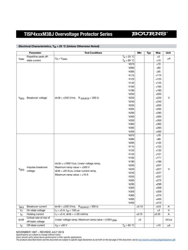 TISP4265M3BJ datasheet page 3