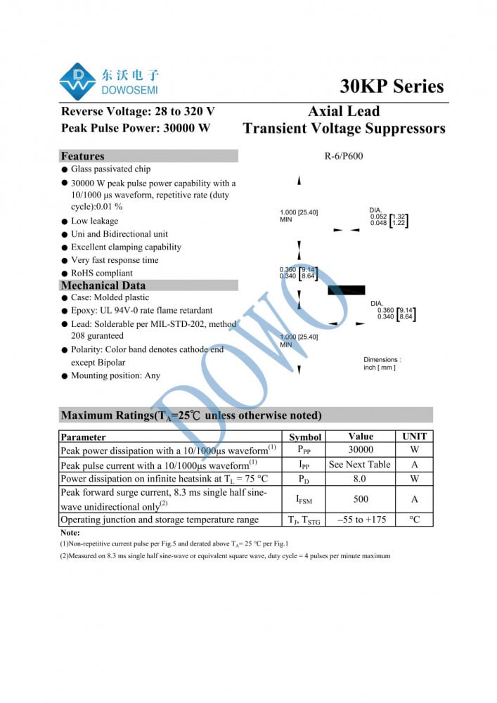 30KP400CA datasheet page 1