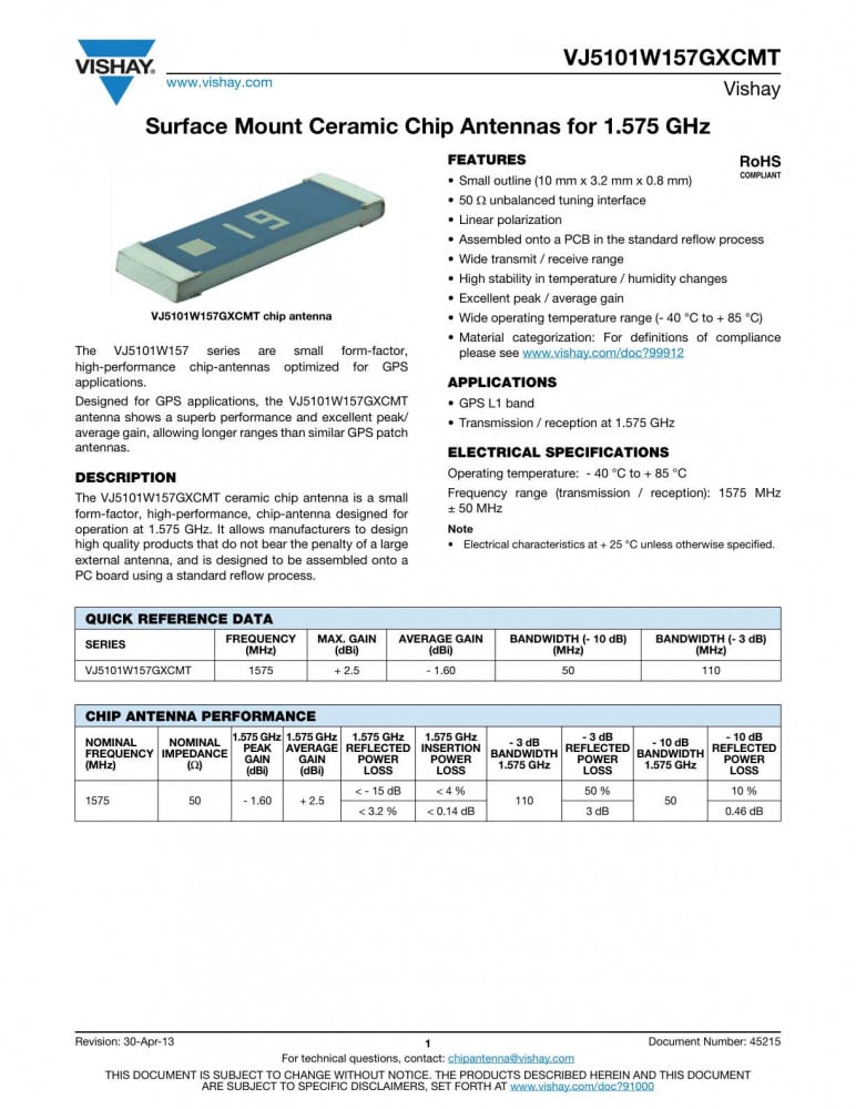 VJ5101W157GXCMT datasheet page 1