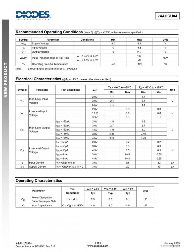 74AHCU04T14-13 datasheet page 3
