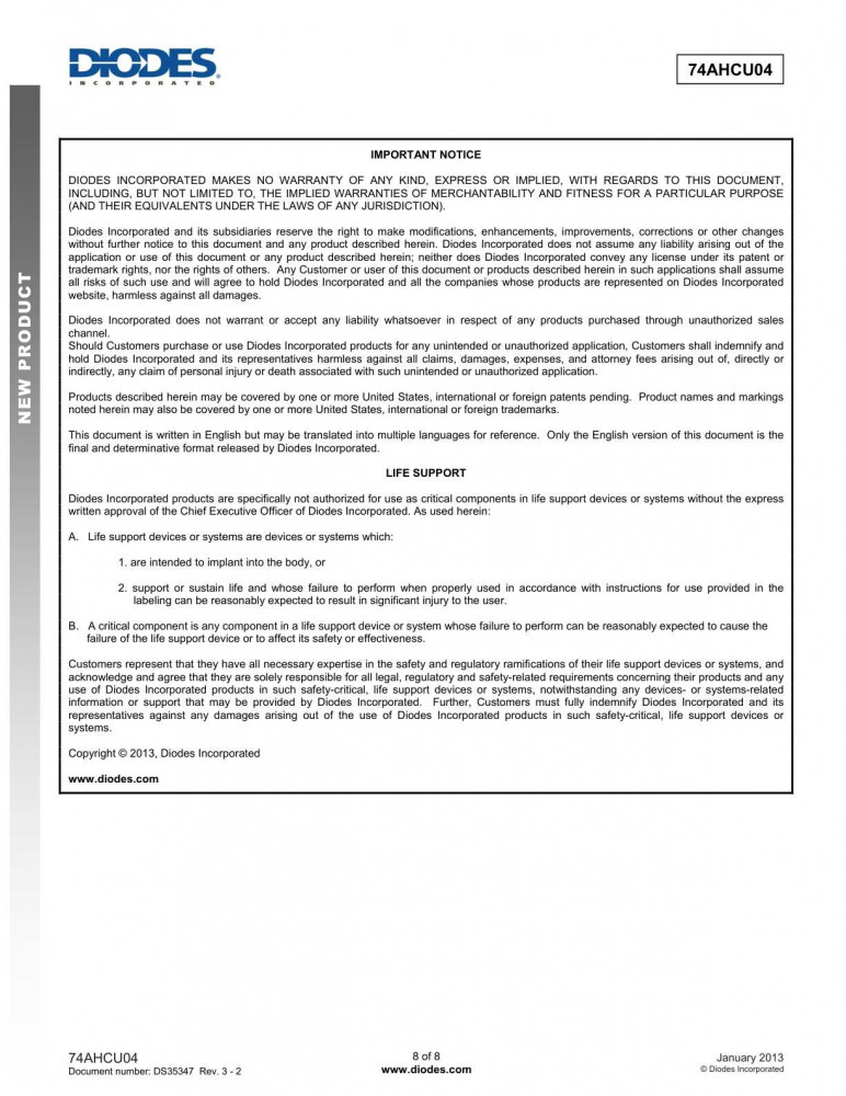 74AHCU04T14-13 datasheet page 8