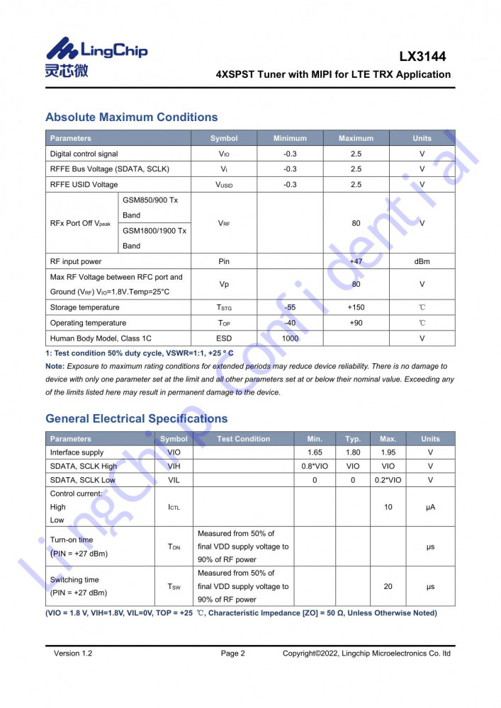 LX3144 datasheet page 2
