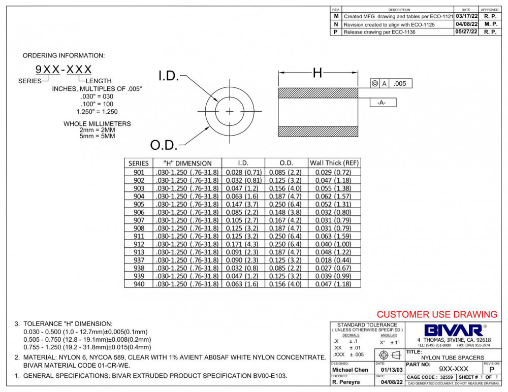 BIVAR 937-295 nylon tube spacer drawing preview