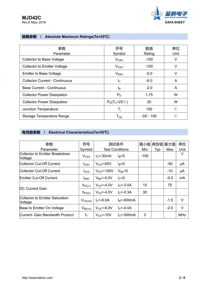 MJD42C datasheet page 2