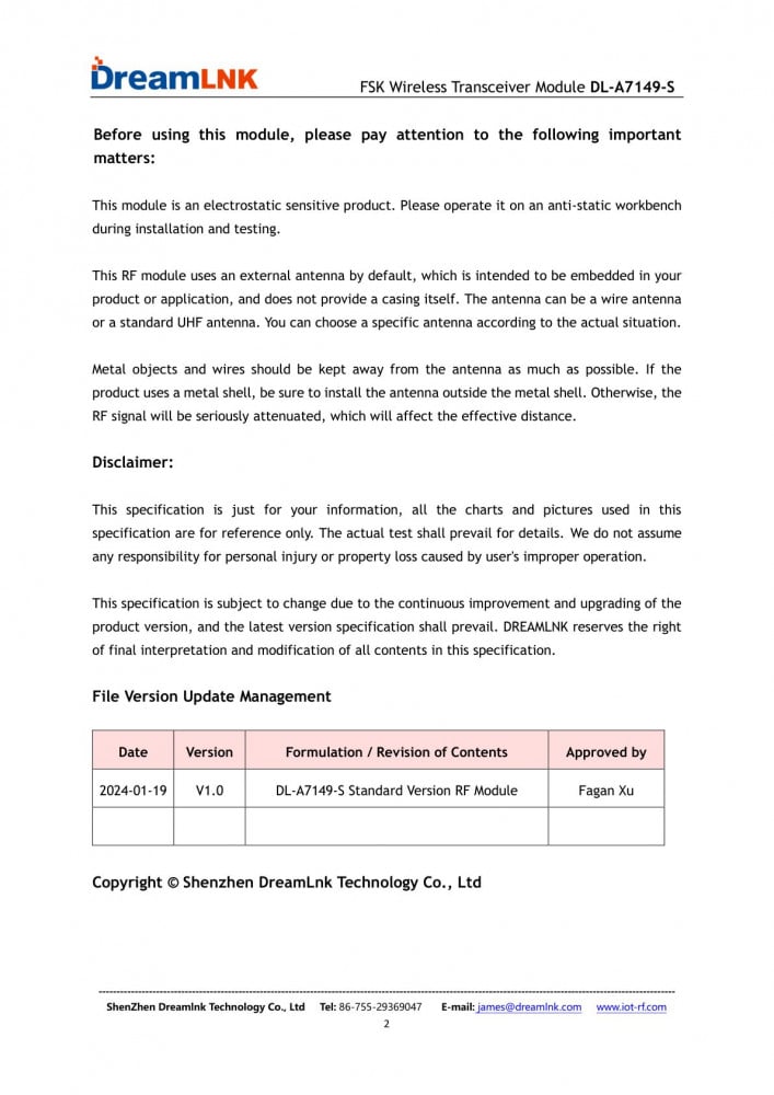DL-A7149-S datasheet page 2