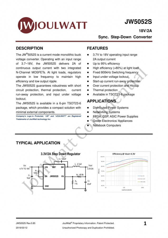 JW5052S datasheet page 1