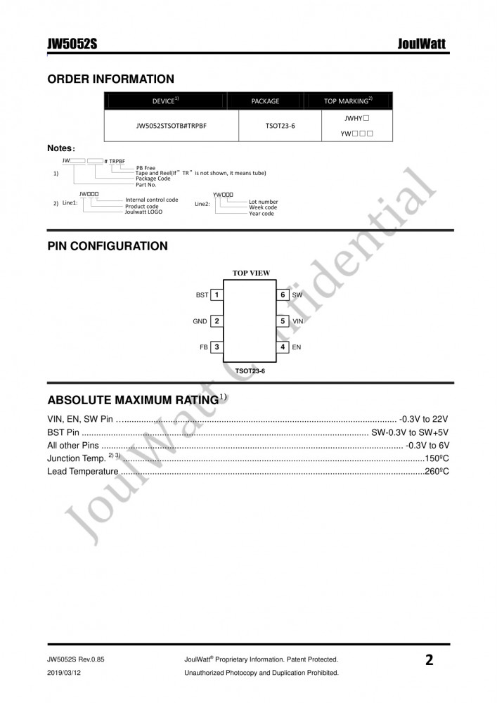 JW5052S datasheet page 2