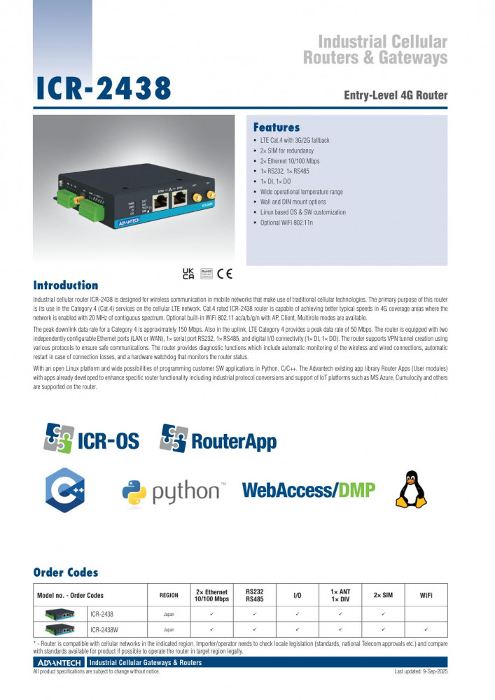ICR-2438W product document, page 1