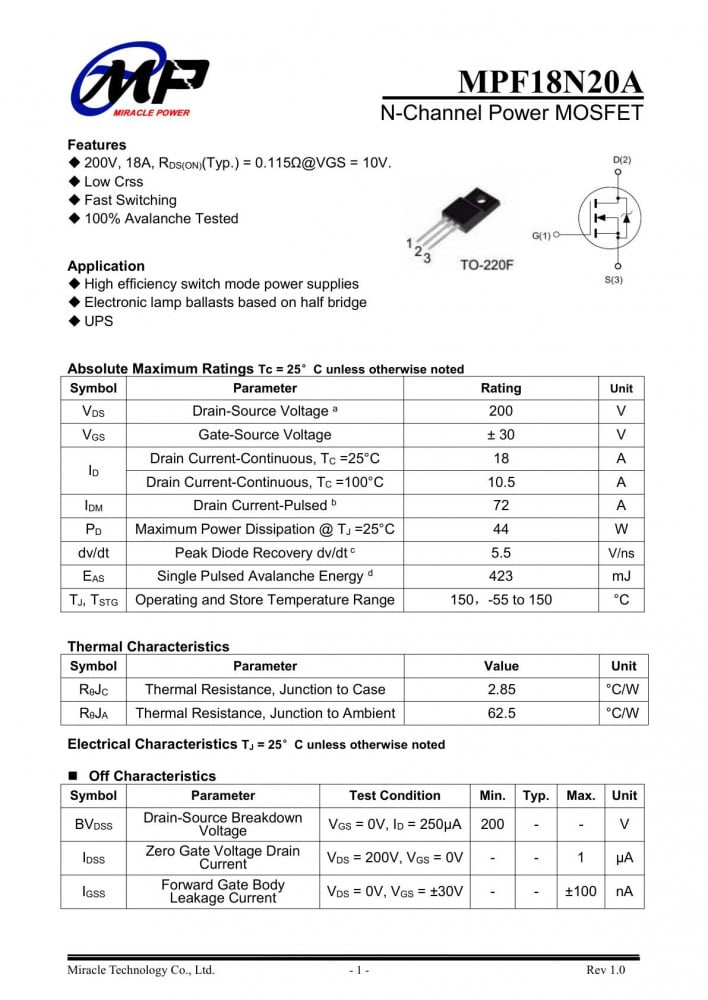 MPF18N20A datasheet page 1