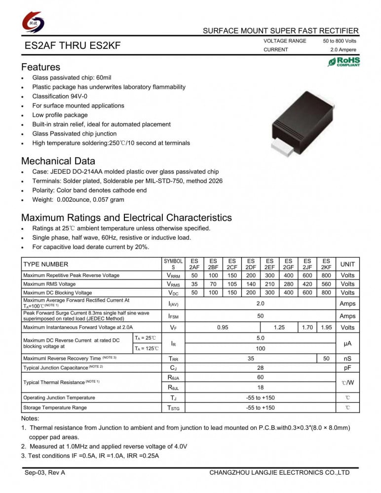 ES2JF datasheet page 1