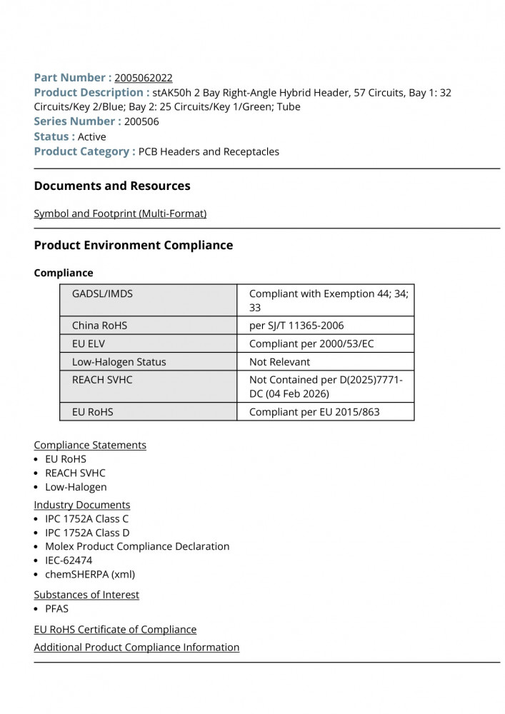 MOLEX 2005062022 product document image, page 1