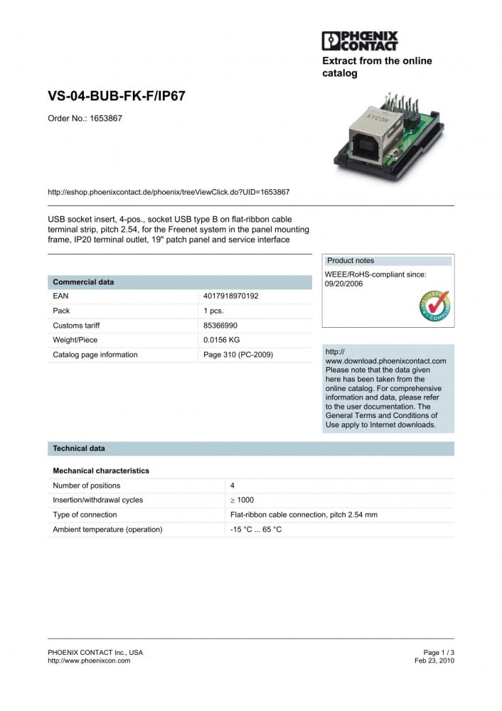Phoenix Contact 1653867 product documentation page 1