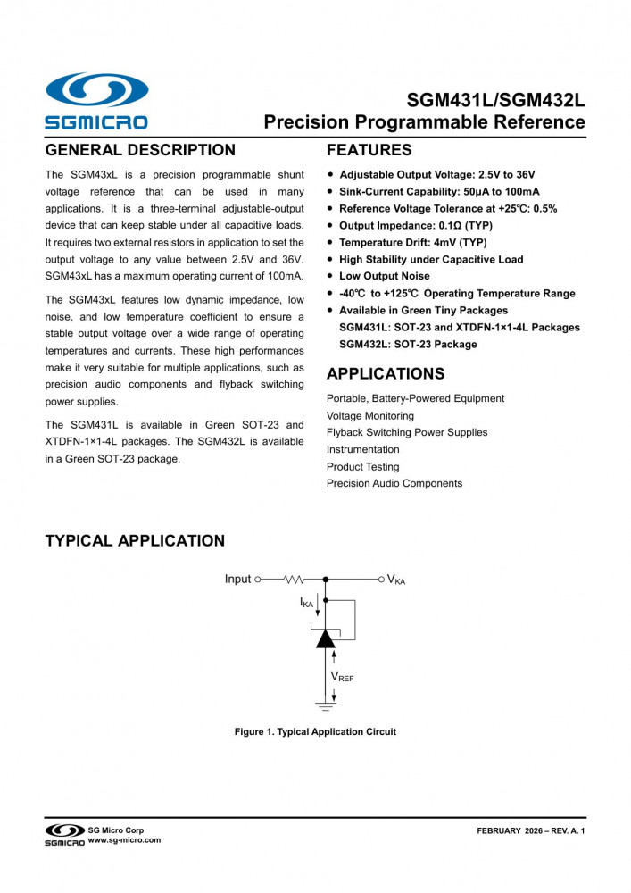 SGM431L datasheet page 1
