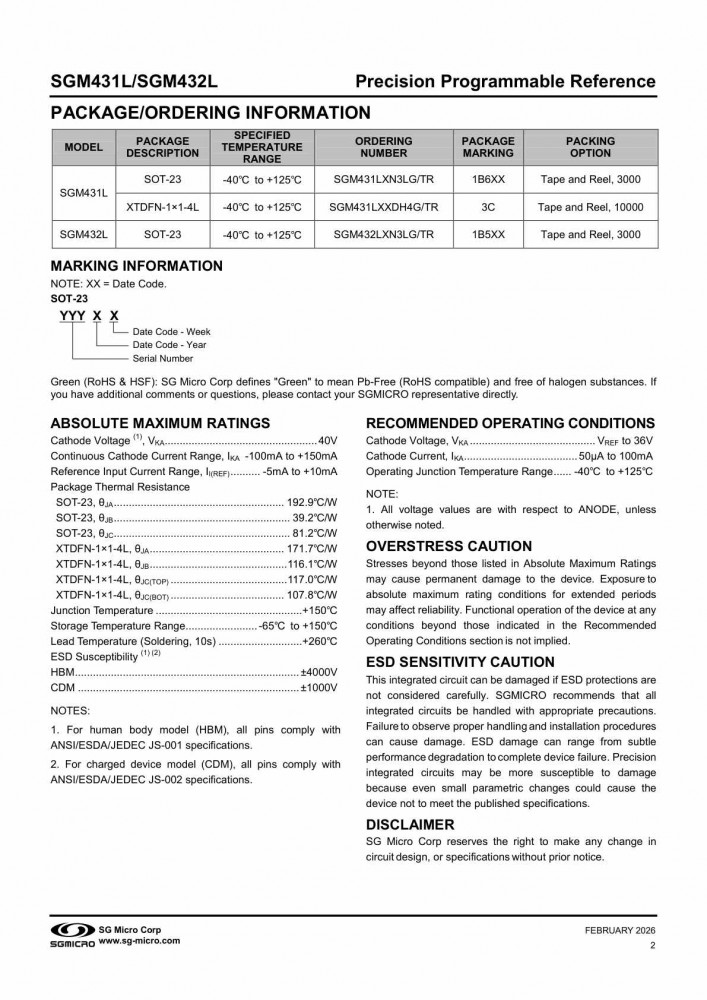 SGM431L datasheet page 2