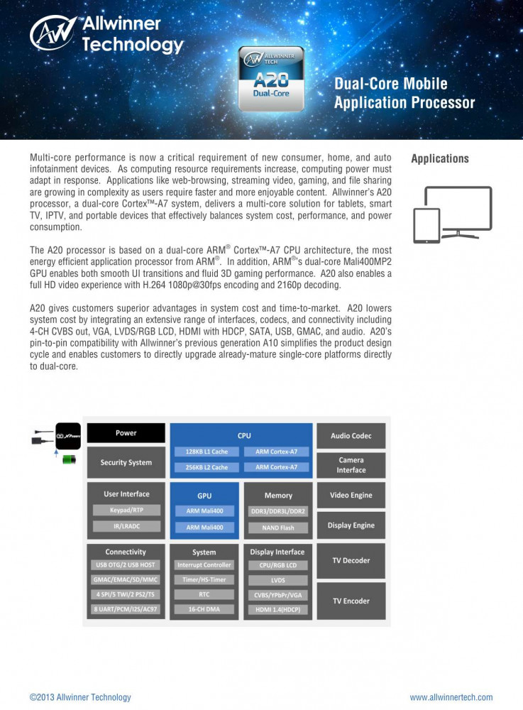 Allwinner A20-H technical document page 1