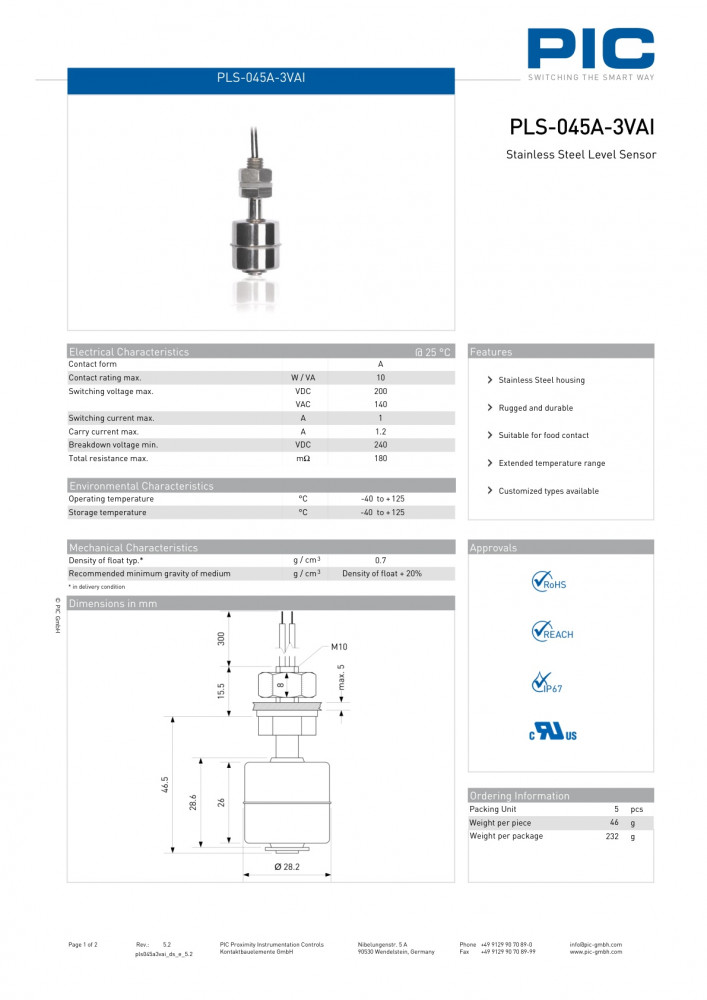 PLS-045A-3VAI technical document, page 1