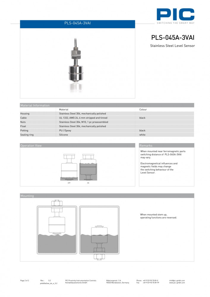 PLS-045A-3VAI technical document, page 2