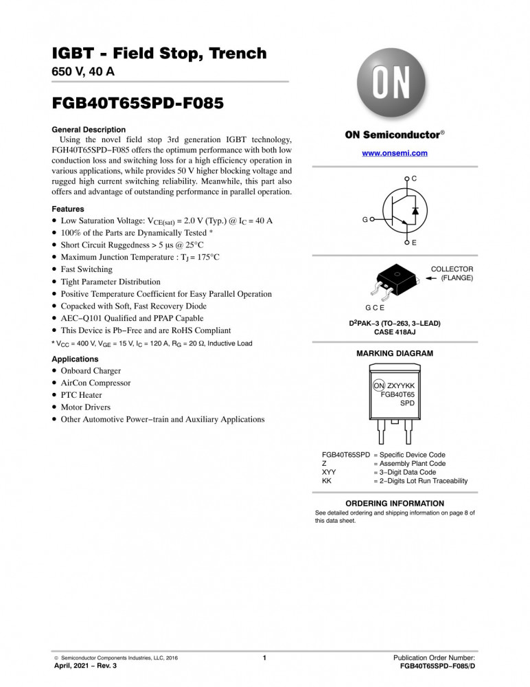 FGB40T65SPD-F085 datasheet page 1