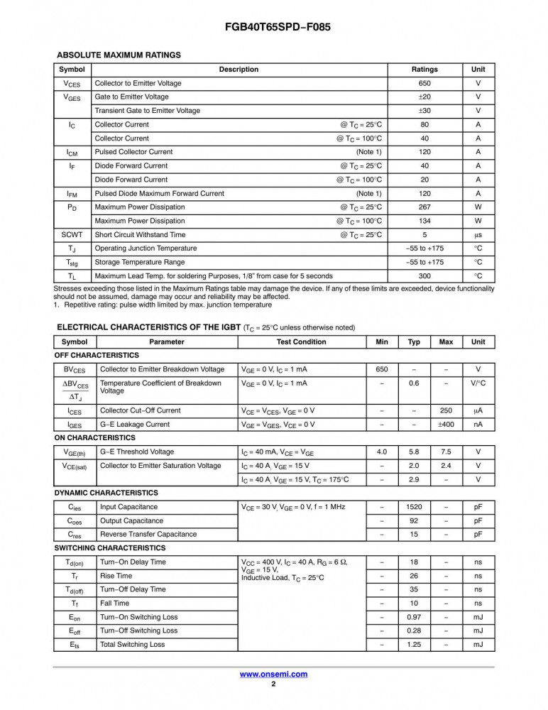 FGB40T65SPD-F085 datasheet page 2