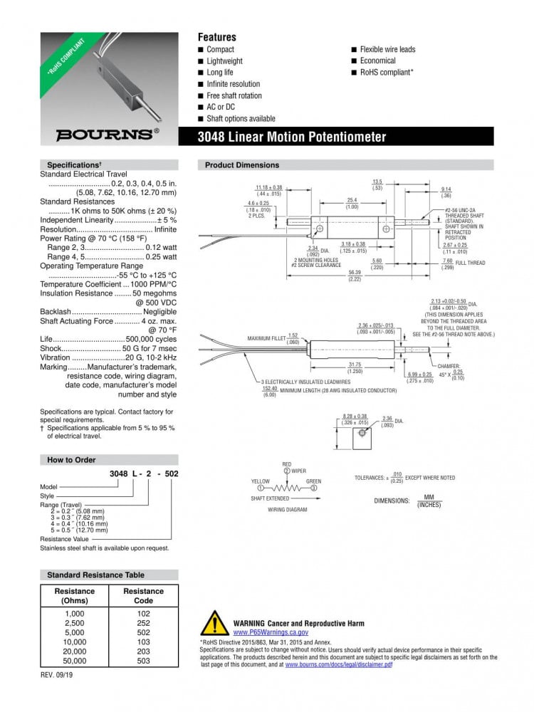 BOURNS 3048 series technical document page 1