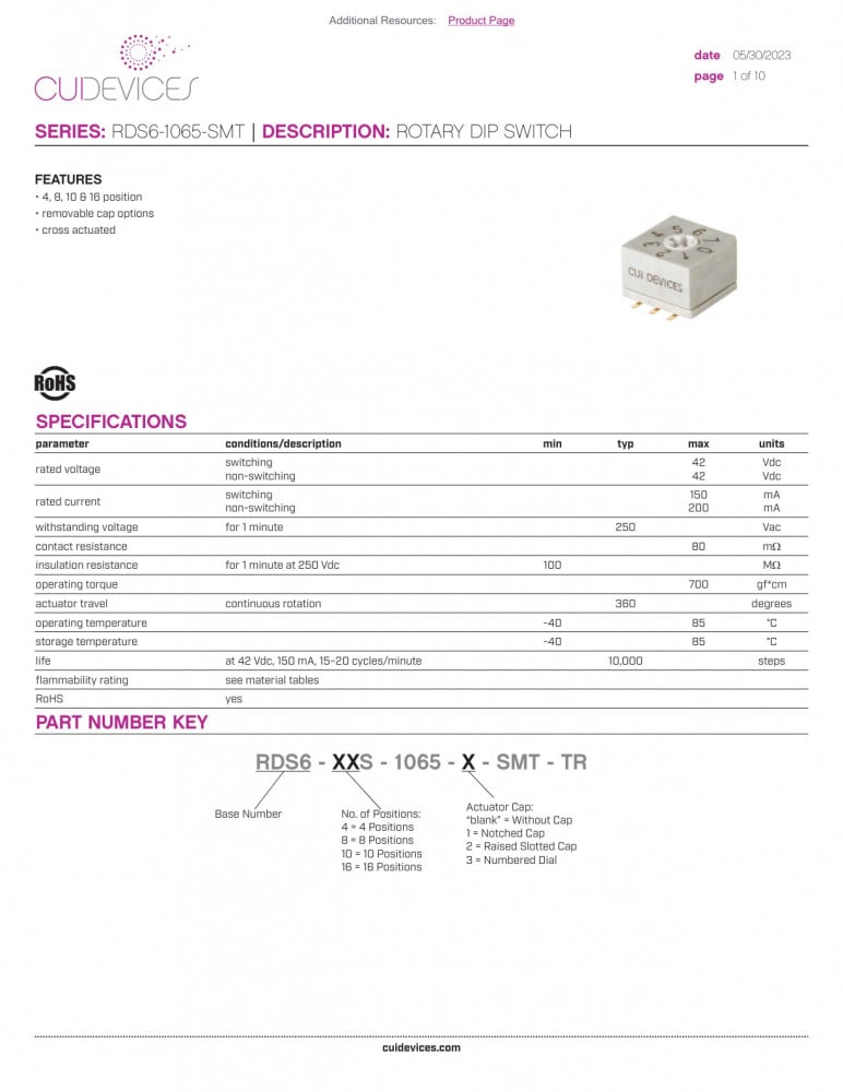 CUI RDS6 datasheet page 1
