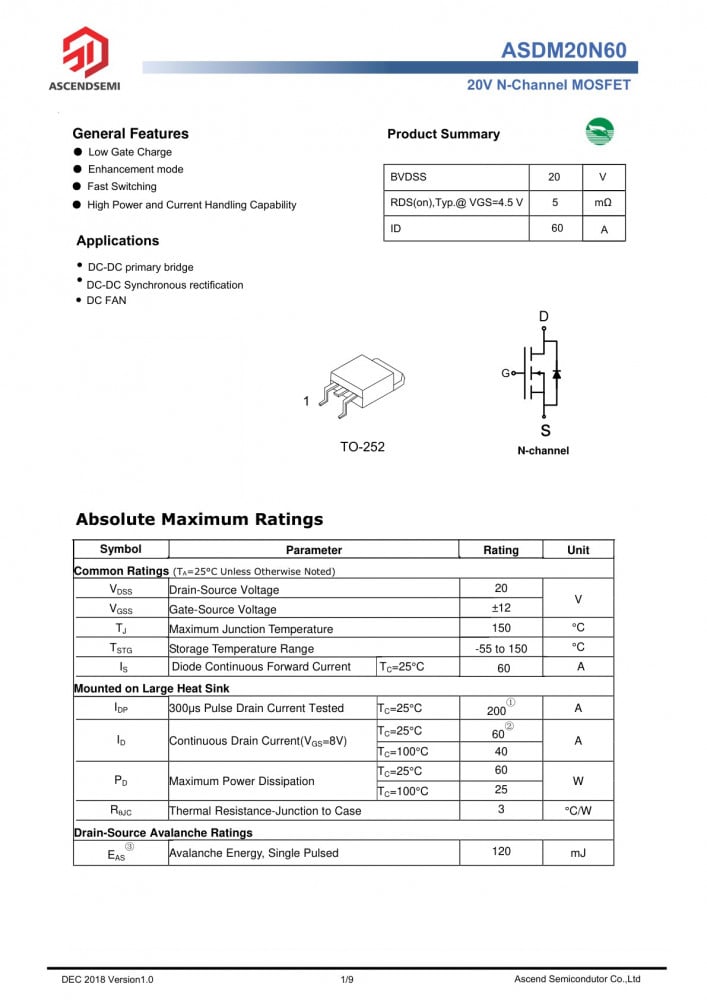 ASDM20N60KQ-R datasheet page 1