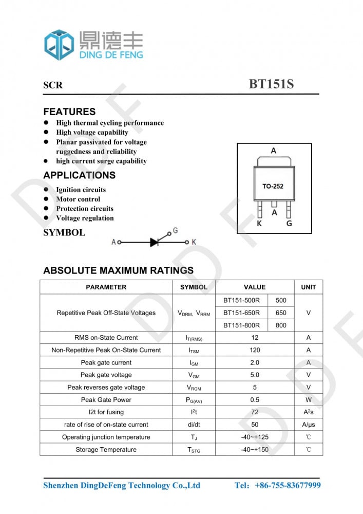 DDF BT151S-500 datasheet page 1