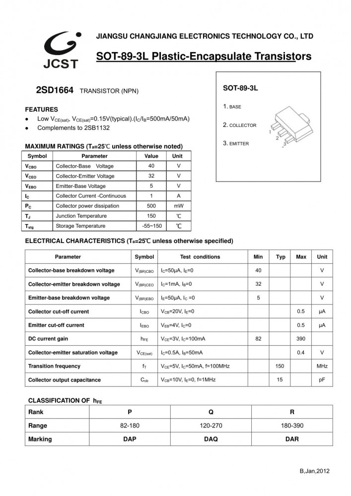 2SD1664 datasheet page 1