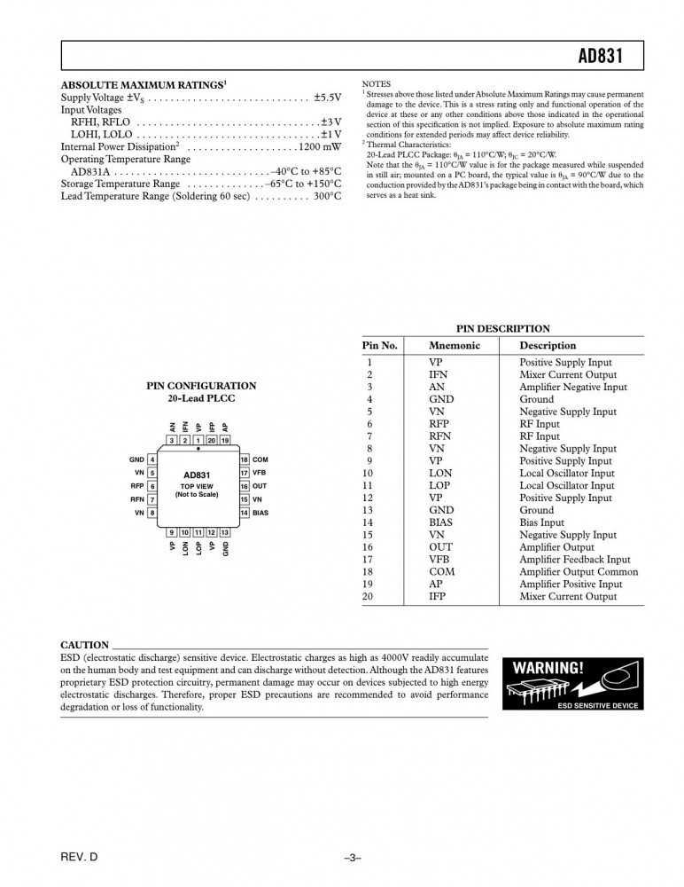 AD831 datasheet page 3