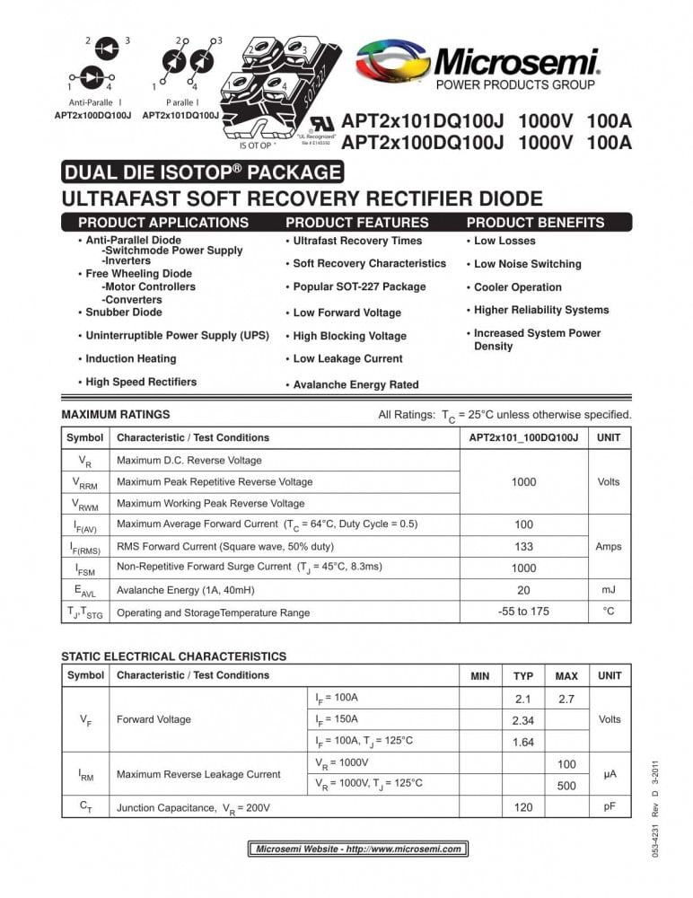 APT2X100DQ100J datasheet page 1