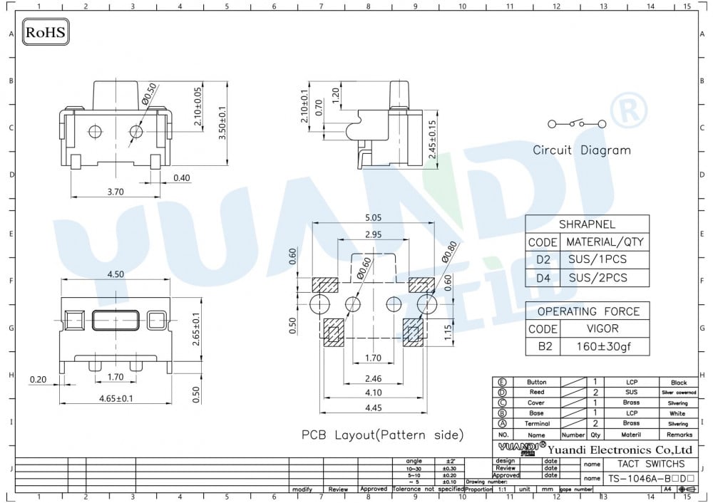 Yuandi TS-1046A-B2D4 technical drawing