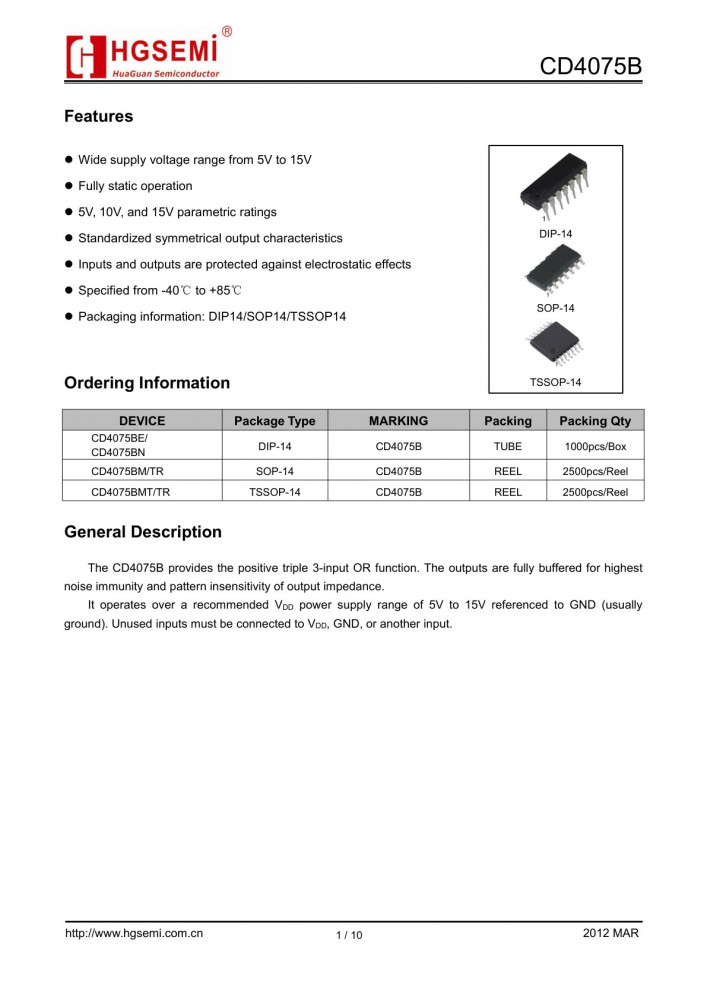 CD4075BE datasheet page 1
