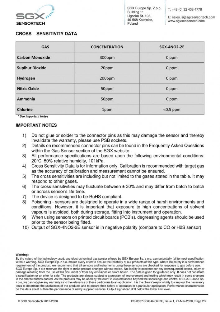 SGX-4NO2-2E datasheet page 2