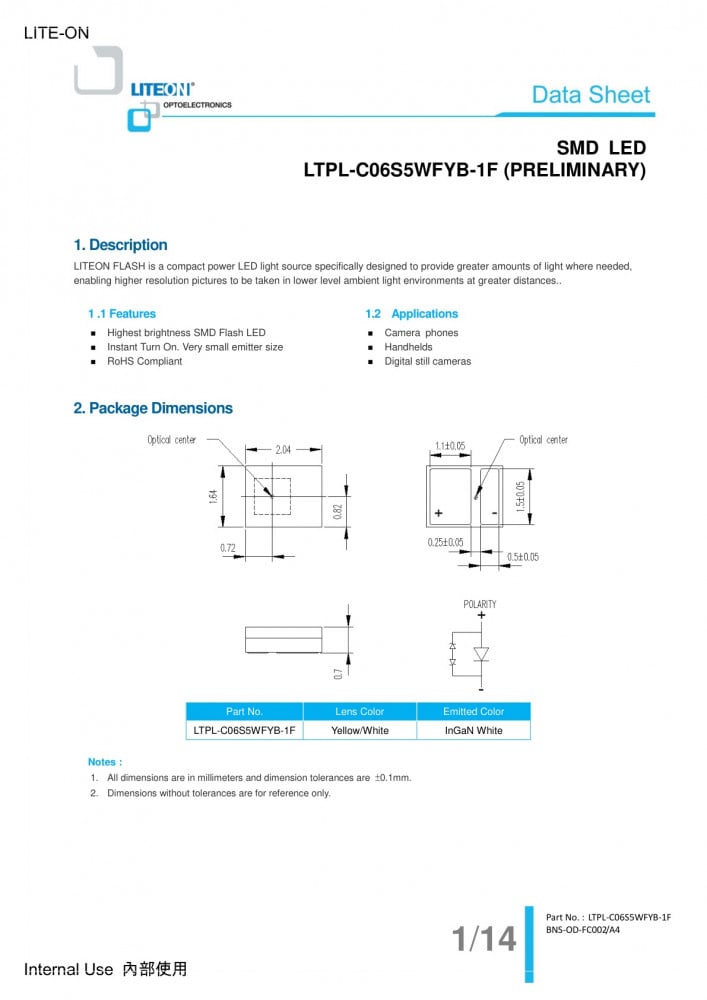 LTPL-C06S5WFYB-1F datasheet page 2