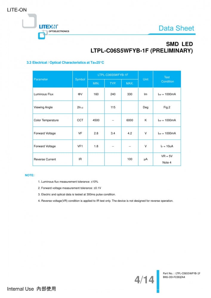 LTPL-C06S5WFYB-1F datasheet page 5
