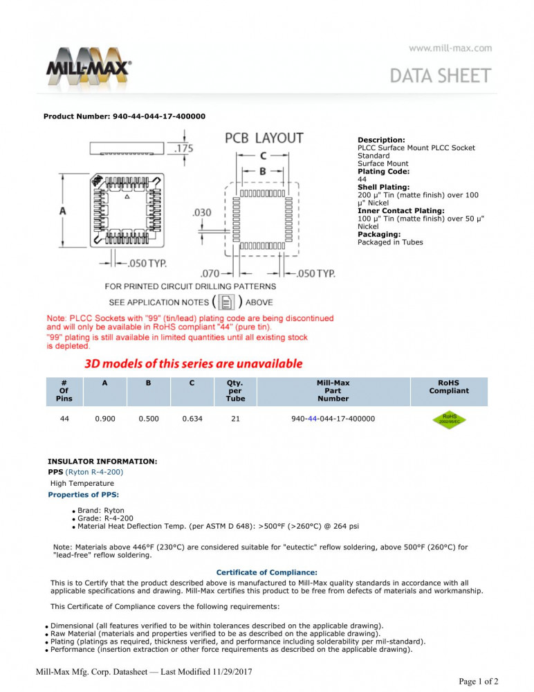 Mill-Max 940-44-044-17-400000 technical drawing page 1