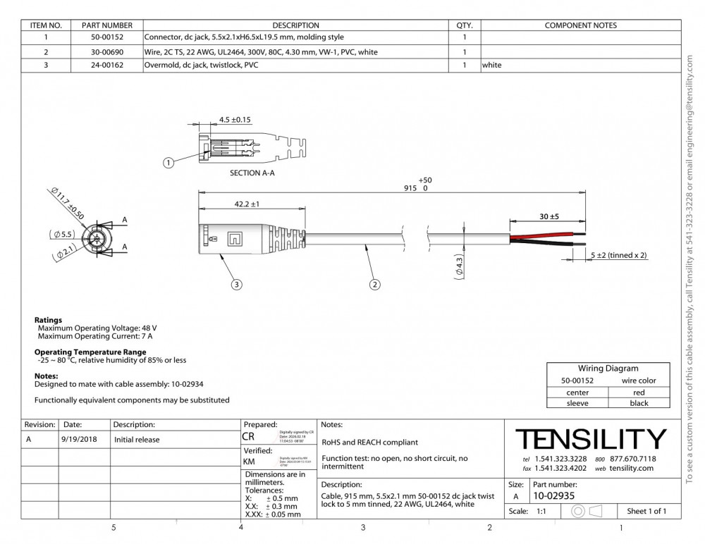 Tensility International 10-02935 product drawing and specification page