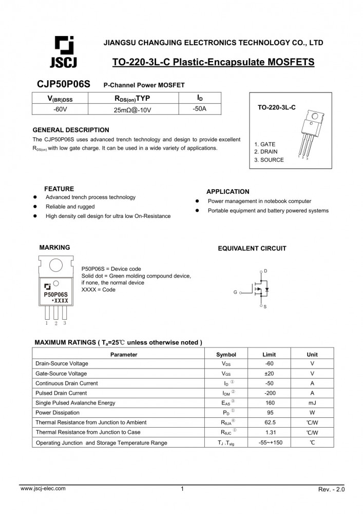 CJP50P06S datasheet page 1