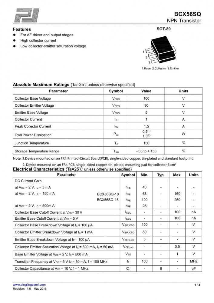 BCX56SQ-16 datasheet page 1