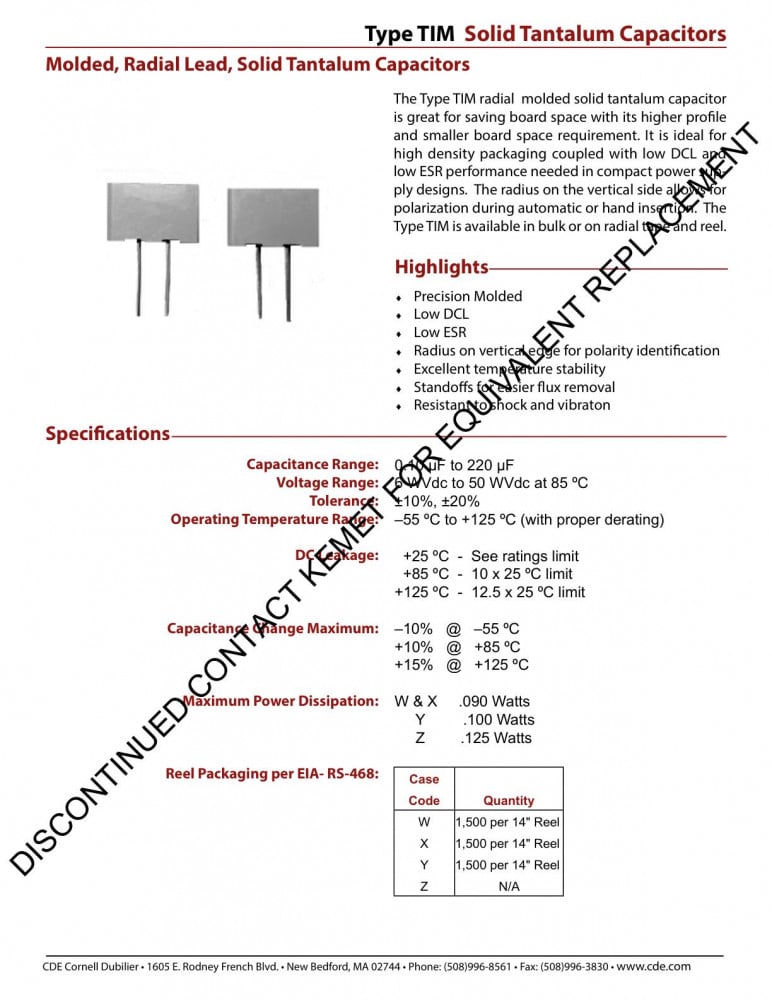 CDE Type TIM datasheet page 1