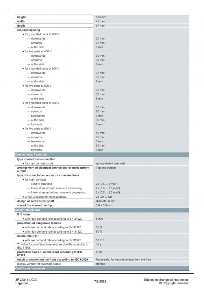 3RV23111JC20 technical document page 3