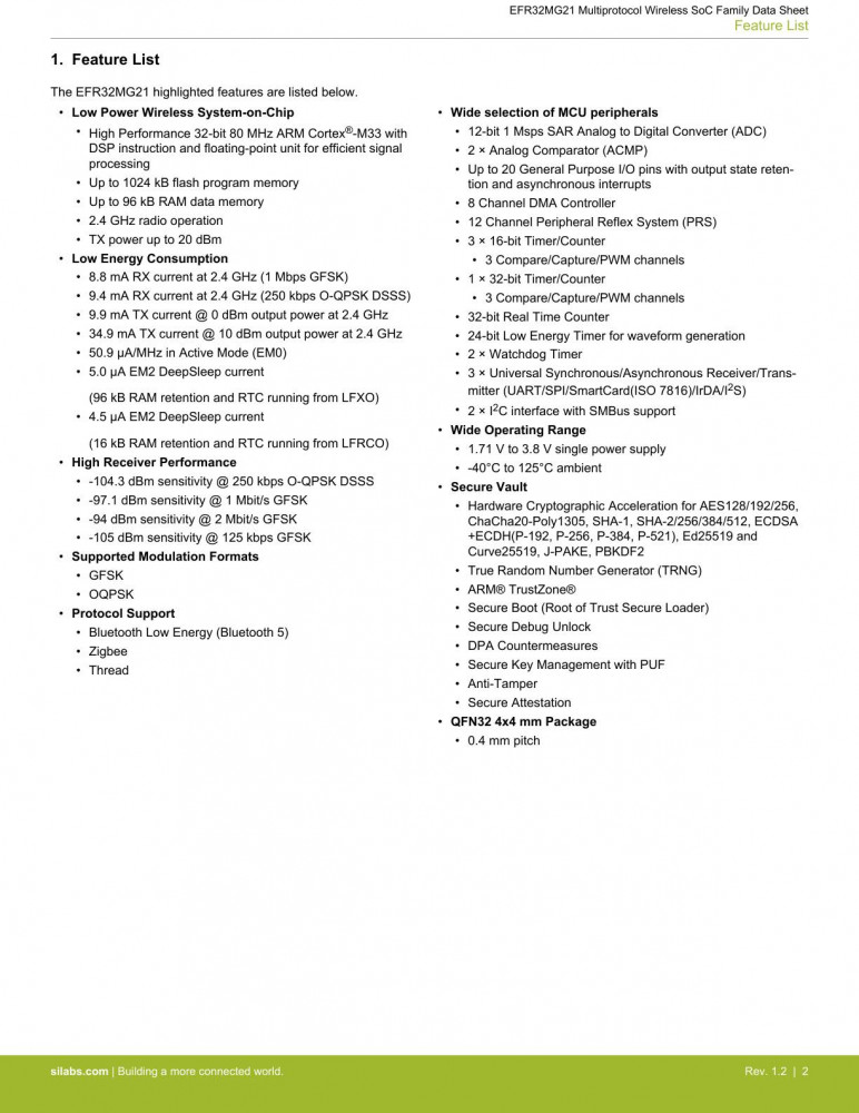 EFR32MG21 datasheet page 2