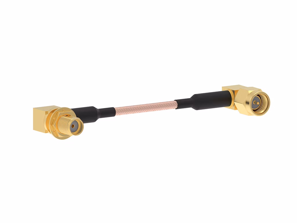 SMA Right-Angle Bulkhead Jack Rear Mount to SMA Right-Angle Plug on RG-174 Cable, 152.40mm Length, 50 Ohms for sale